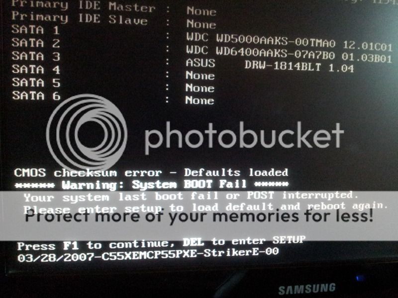 System BOOT Fail (CMOS checksum error)