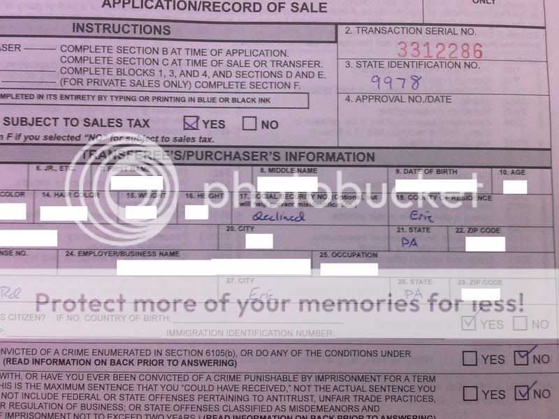 Need copy of new handgun transfer forms with new SSN privacy warning ...